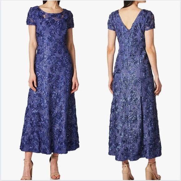 Alex Evenings | Dresses | Alex Evenings Rosette Navy Blue Floral Formal ...